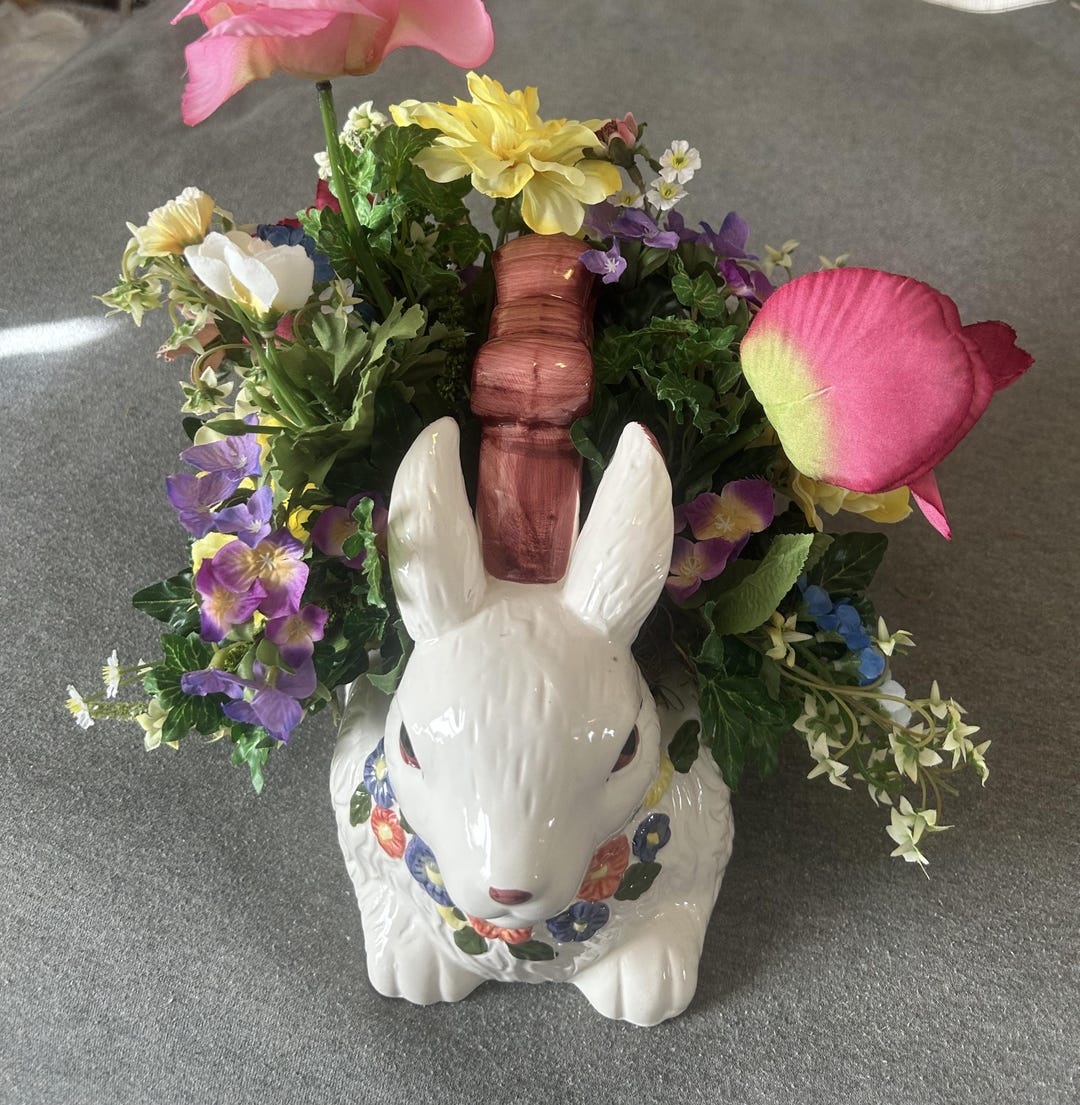 Ceramic Easter Bunny Planter With Handle - Etsy