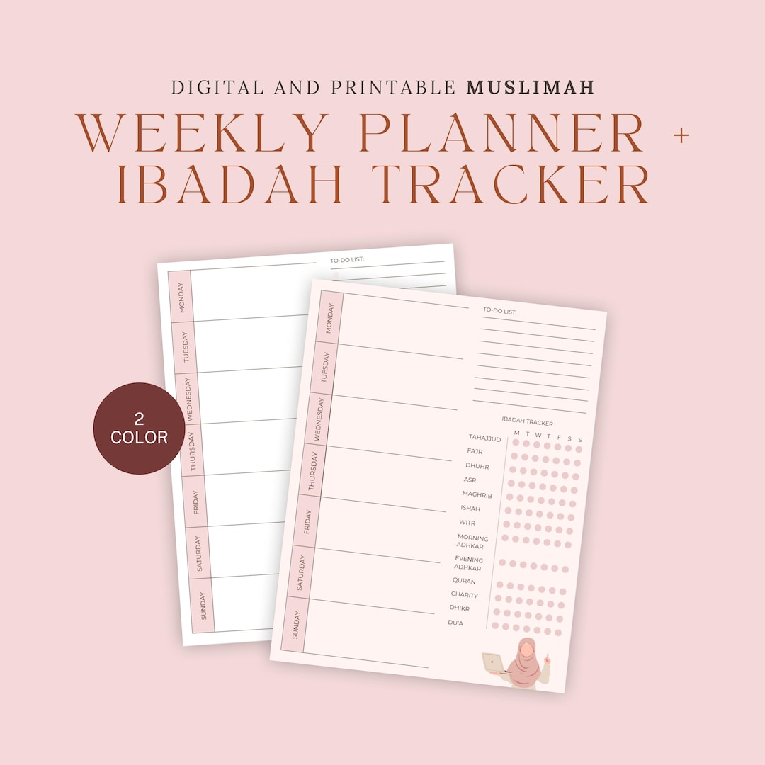 Muslimah Weekly Planner and Ibadah Tracker Digital Download, Minimalist ...