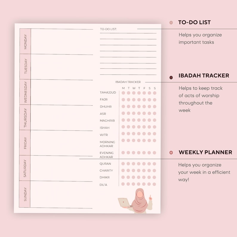 Muslimah Weekly Planner and Ibadah Tracker Digital Download, Minimalist ...