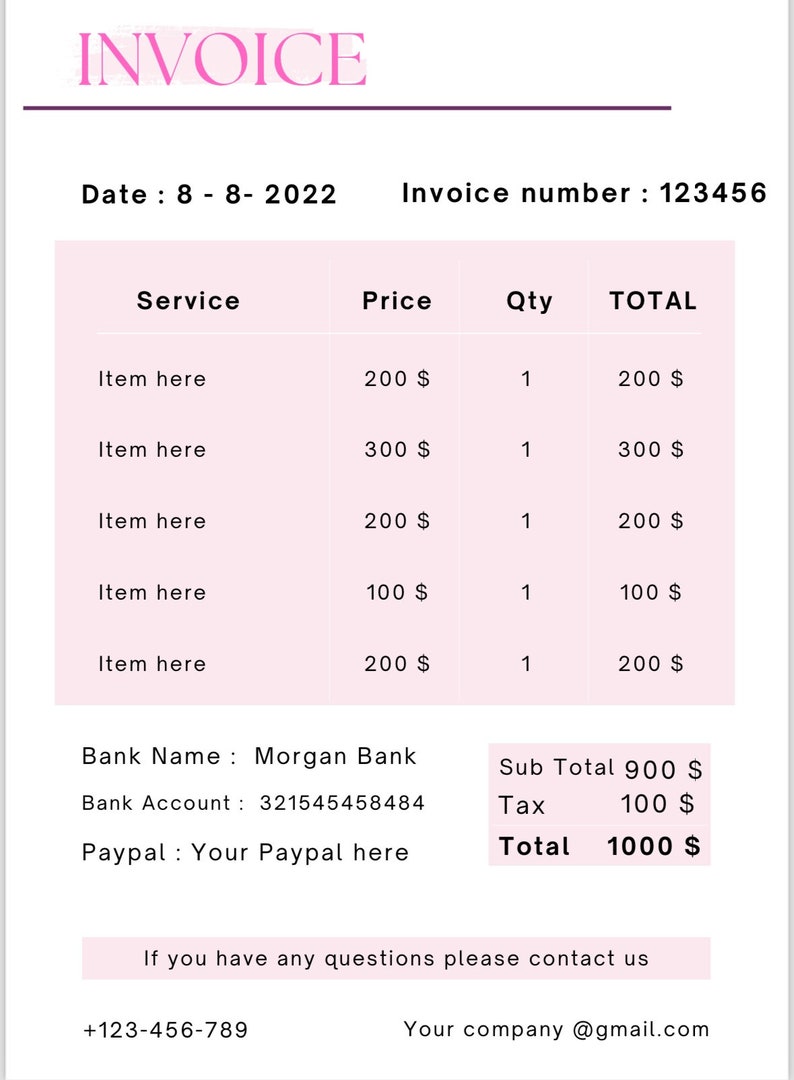 Invoice Template | Digital Template | Editable Template | Business ...