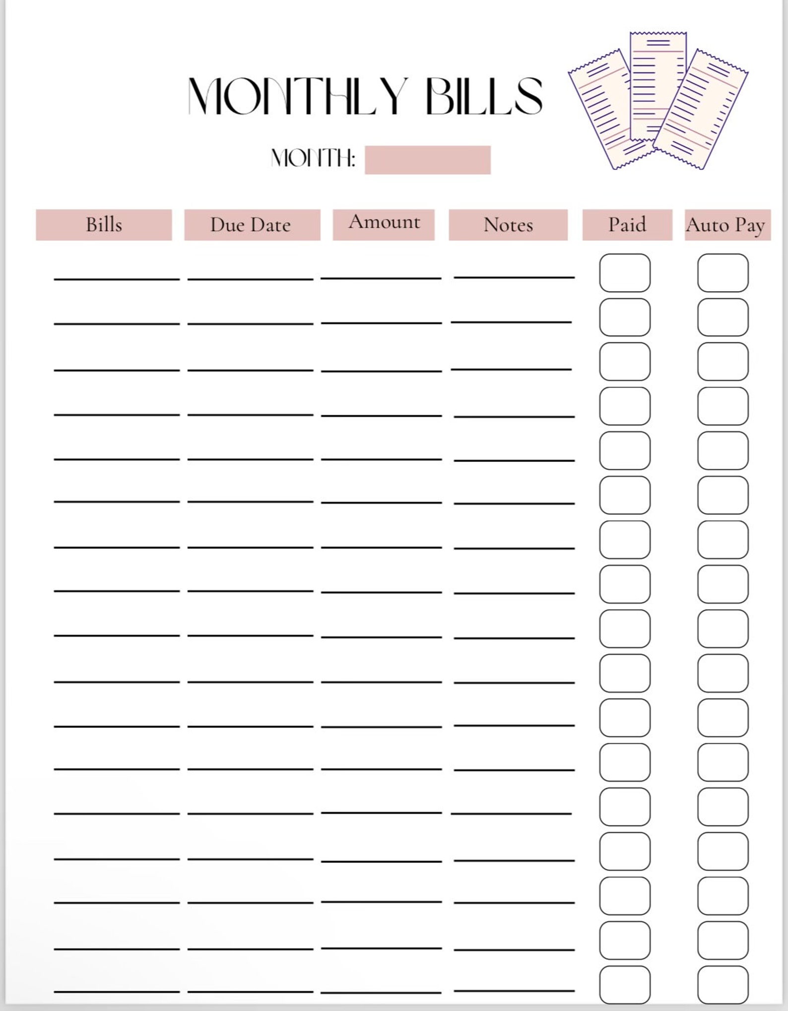 Monthly Bills Checklist, Digital Planner, Instant Downloads, Goodnotes ...