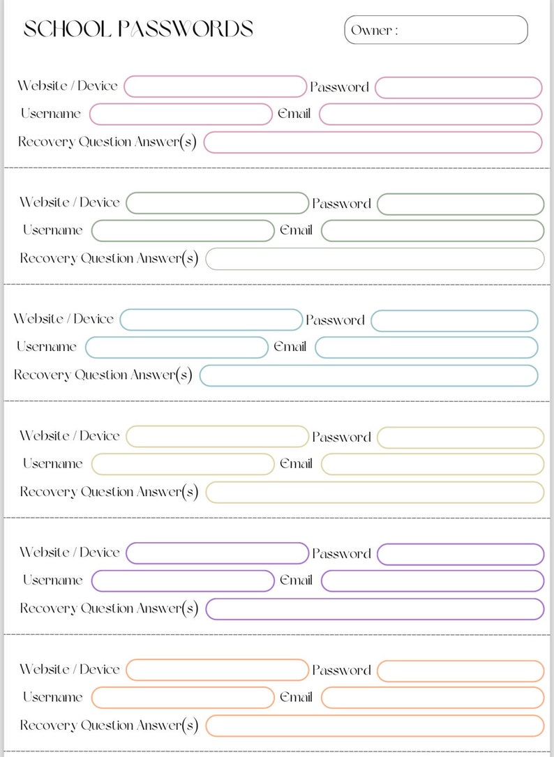 Password Tracker , Digital Templates, Instant Download, - Etsy