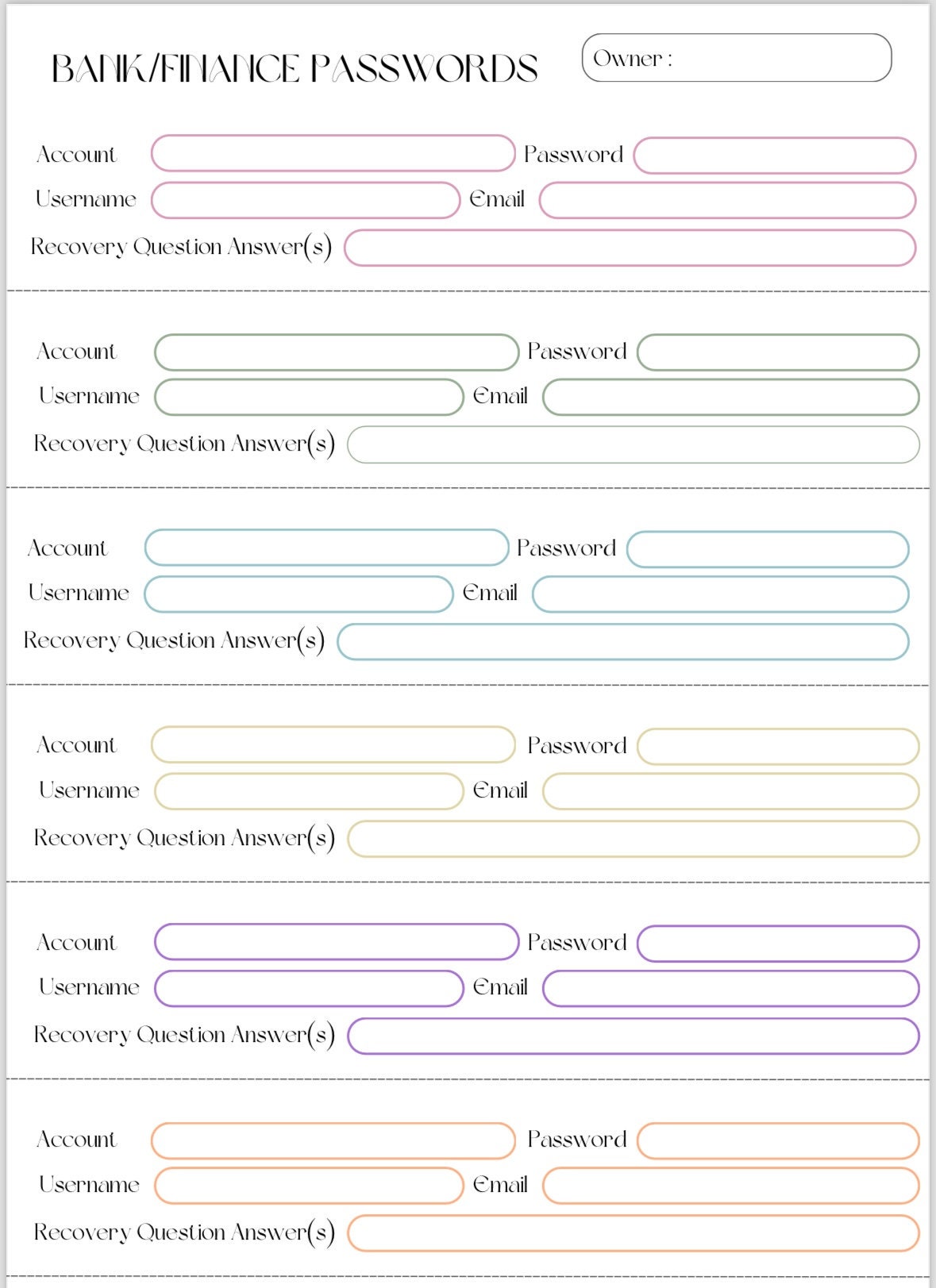 Password Tracker , Digital Templates, Instant Download, - Etsy