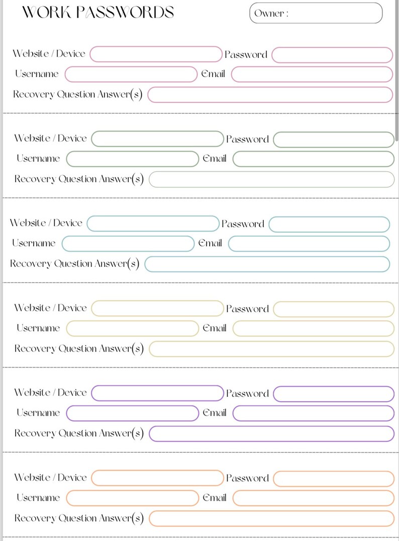 Password Tracker , Digital Templates, Instant Download, - Etsy