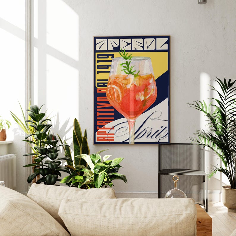 Aperol Spritz Print Retro Cocktail Poster Kitchen Decor Kitchen Poster ...