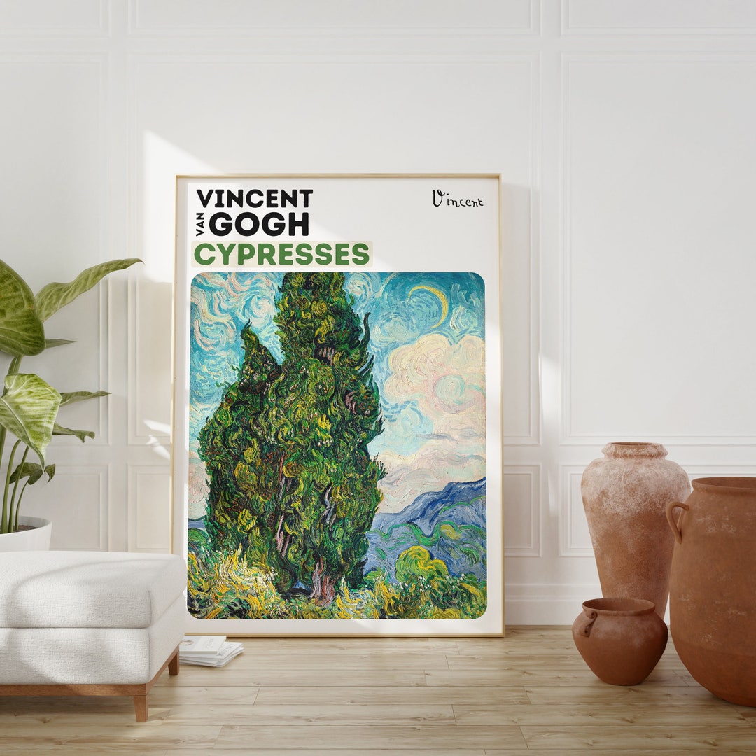 Poster Vincent Van Gogh Cypress Print, Nature Mural, Print Van Gogh Art ...