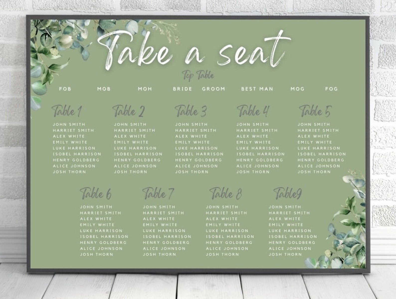 Personalised Wedding Seating Plan Table Sign Digital Download Fully ...