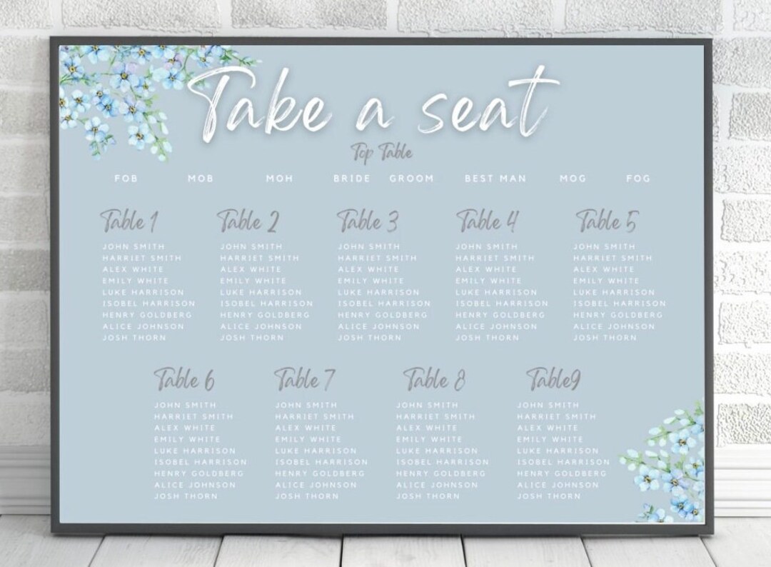 Personalised Wedding Seating Plan Table Sign Digital Download Fully ...