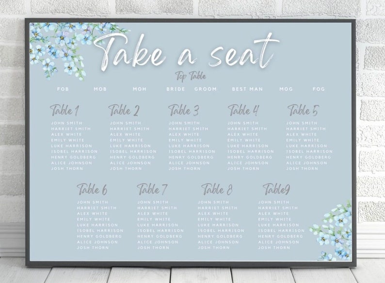 Personalised Wedding Seating Plan Table Sign Digital Download Fully ...