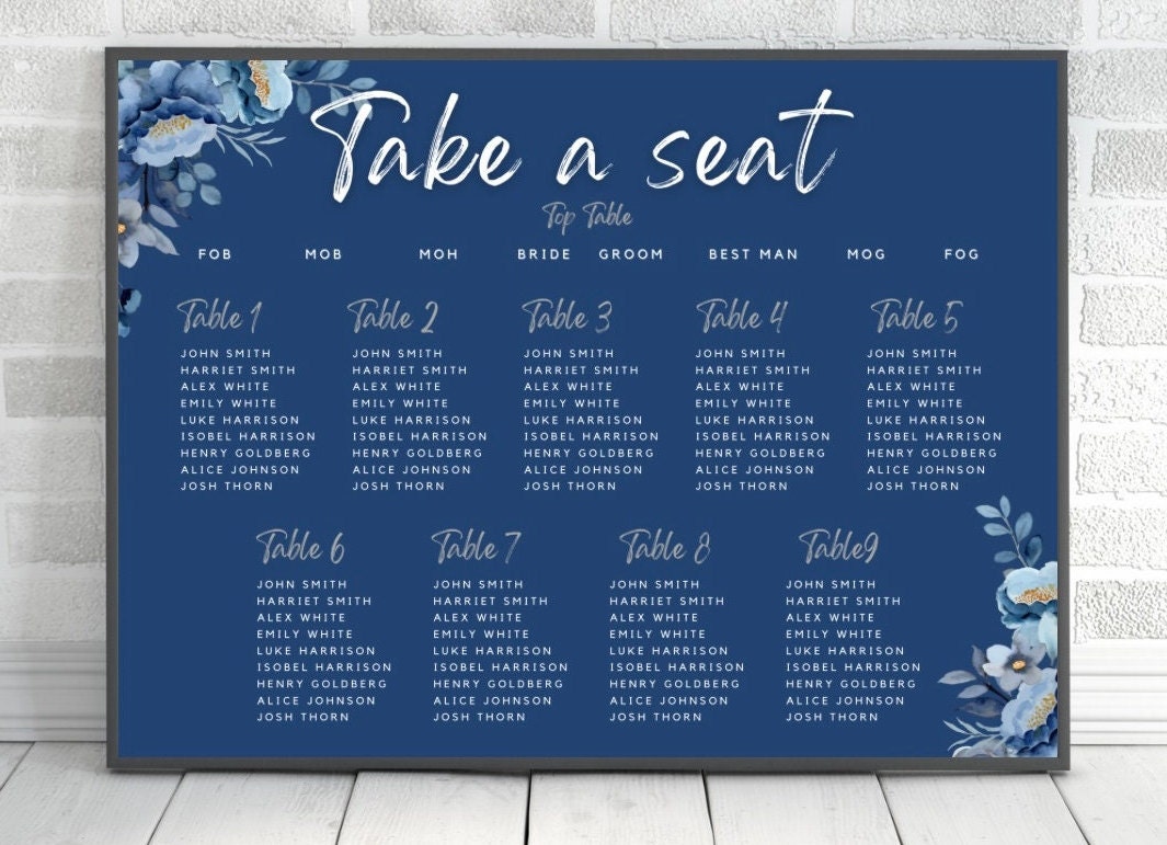 Personalised Wedding Seating Plan Table Sign Digital Download Fully ...