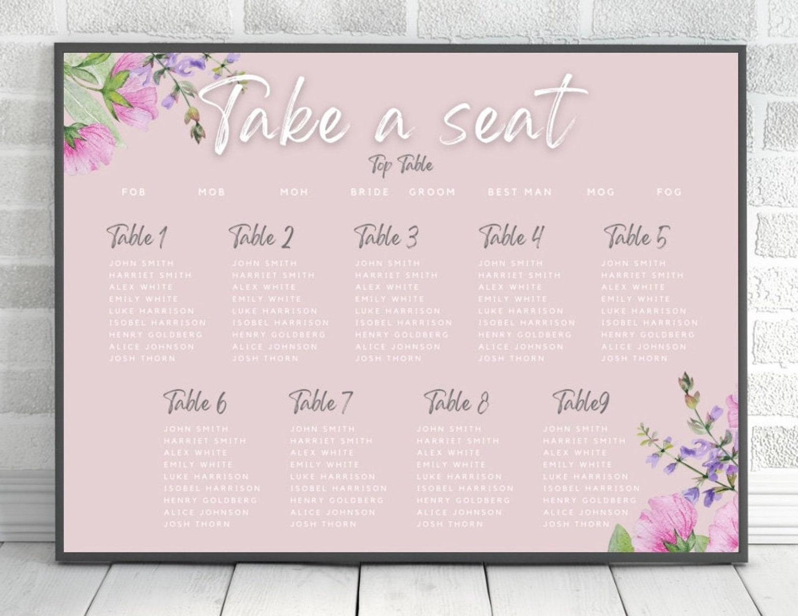 Personalised Wedding Seating Plan Table Sign Digital Download Fully ...