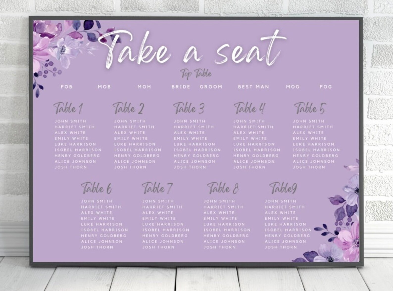 Personalised Wedding Seating Plan Table Sign Digital Download Fully ...