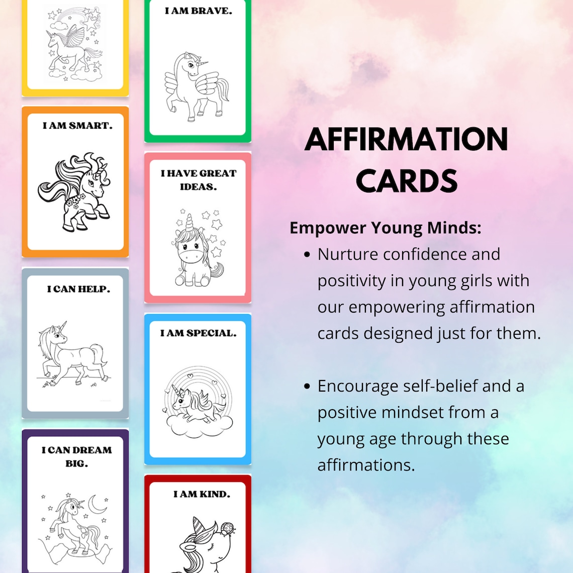 Colorful Confidence: Printable Affirmation Cards for Girls Empowering ...