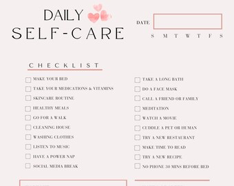 Daily Self Care Checklist, Instant Download, Printable Download - Etsy
