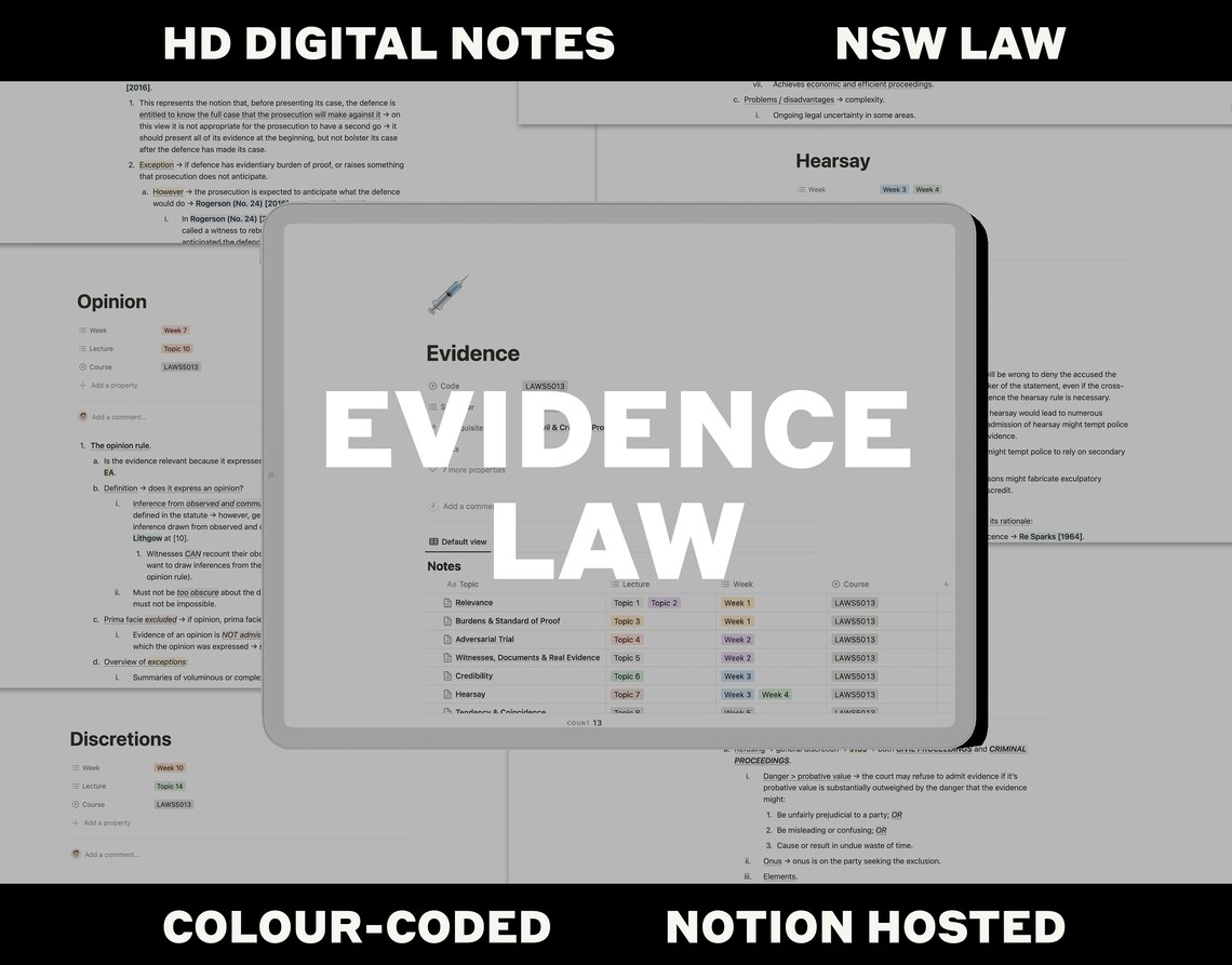 Law Notes Evidence Law Notion Law School Notes Colour Coded Law School ...