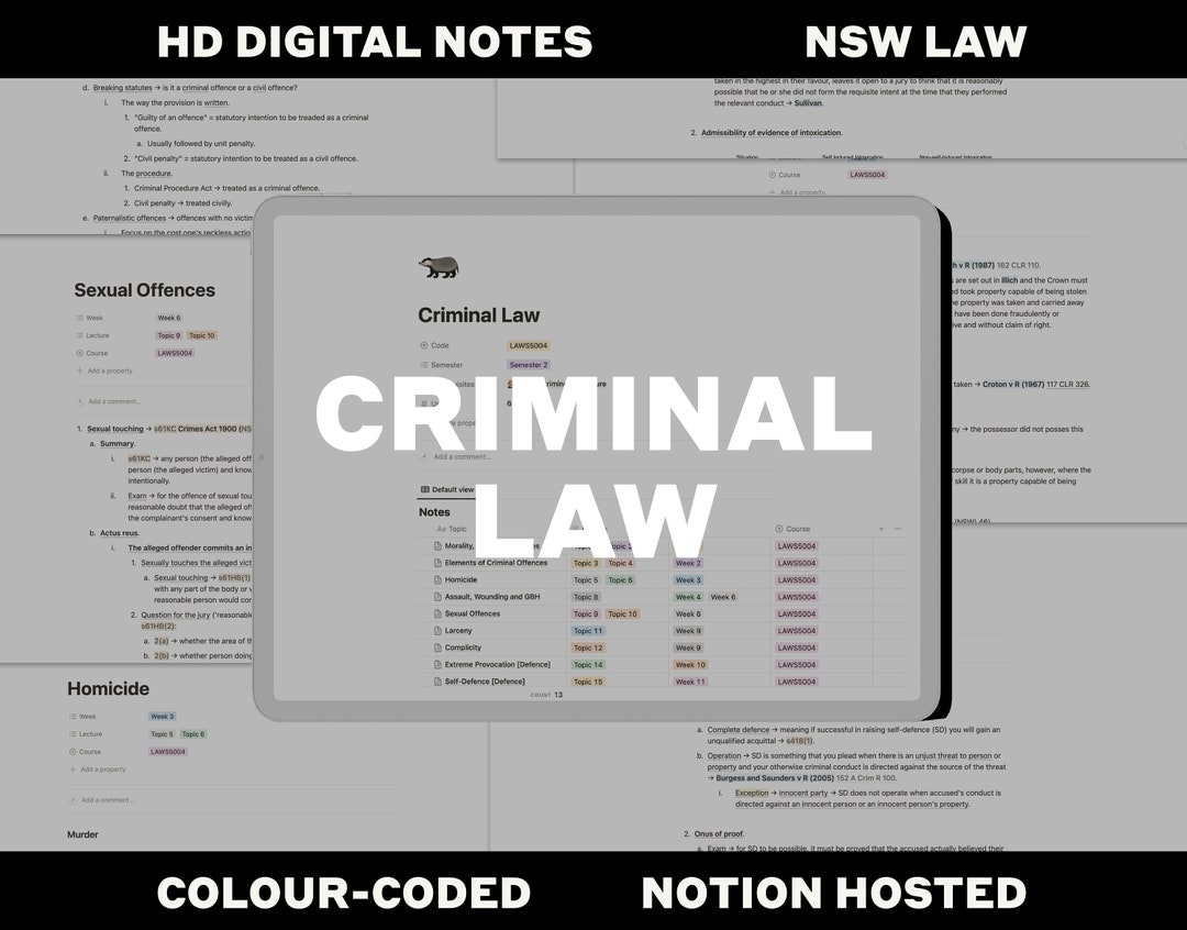 Law Notes Criminal Law Notion Law School Notes Colour Coded Law School ...