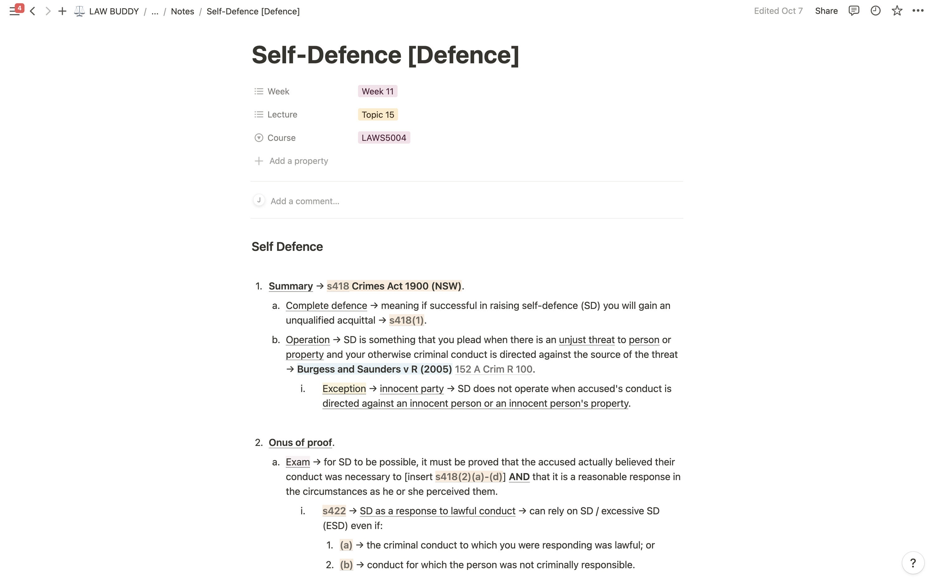 Law Notes Criminal Law Notion Law School Notes Colour Coded Law School ...