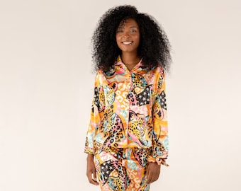 Satin Pajamas. Tiger Print. Women's Pajama Set. Sleepwear. Comfortable ...