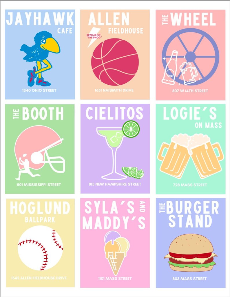 University of Kansas Jayhawks Prints - Set of 10 - Etsy