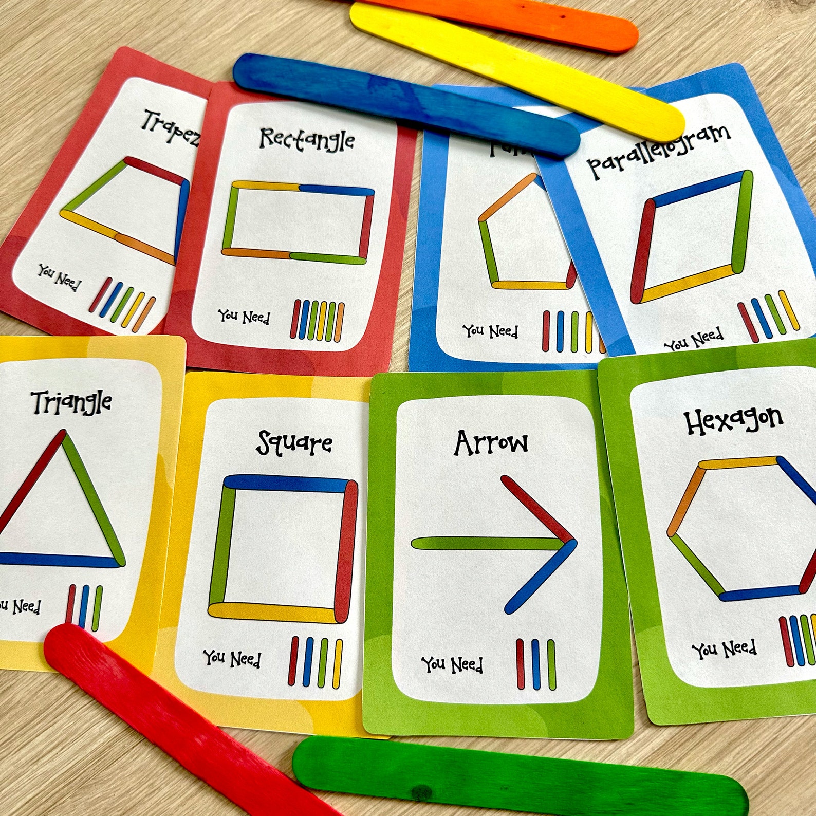 Popsicle Sticks Shapes Activity Game for Toddlers Montessori Printable ...