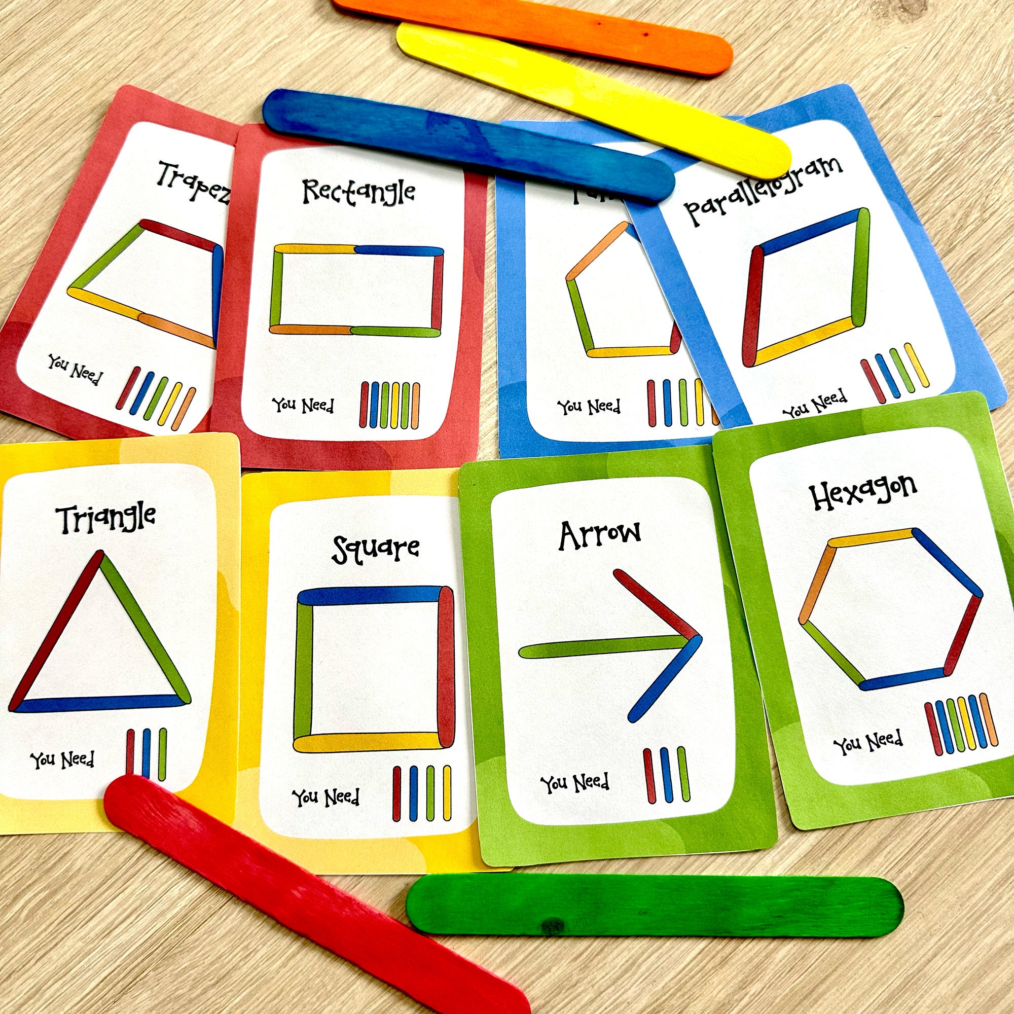 Popsicle Sticks Shapes Activity Game for Toddlers Montessori Printable ...