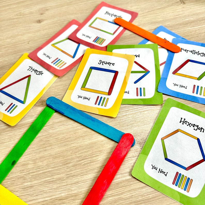 Popsicle Sticks Shapes Activity Game for Toddlers Montessori Printable ...