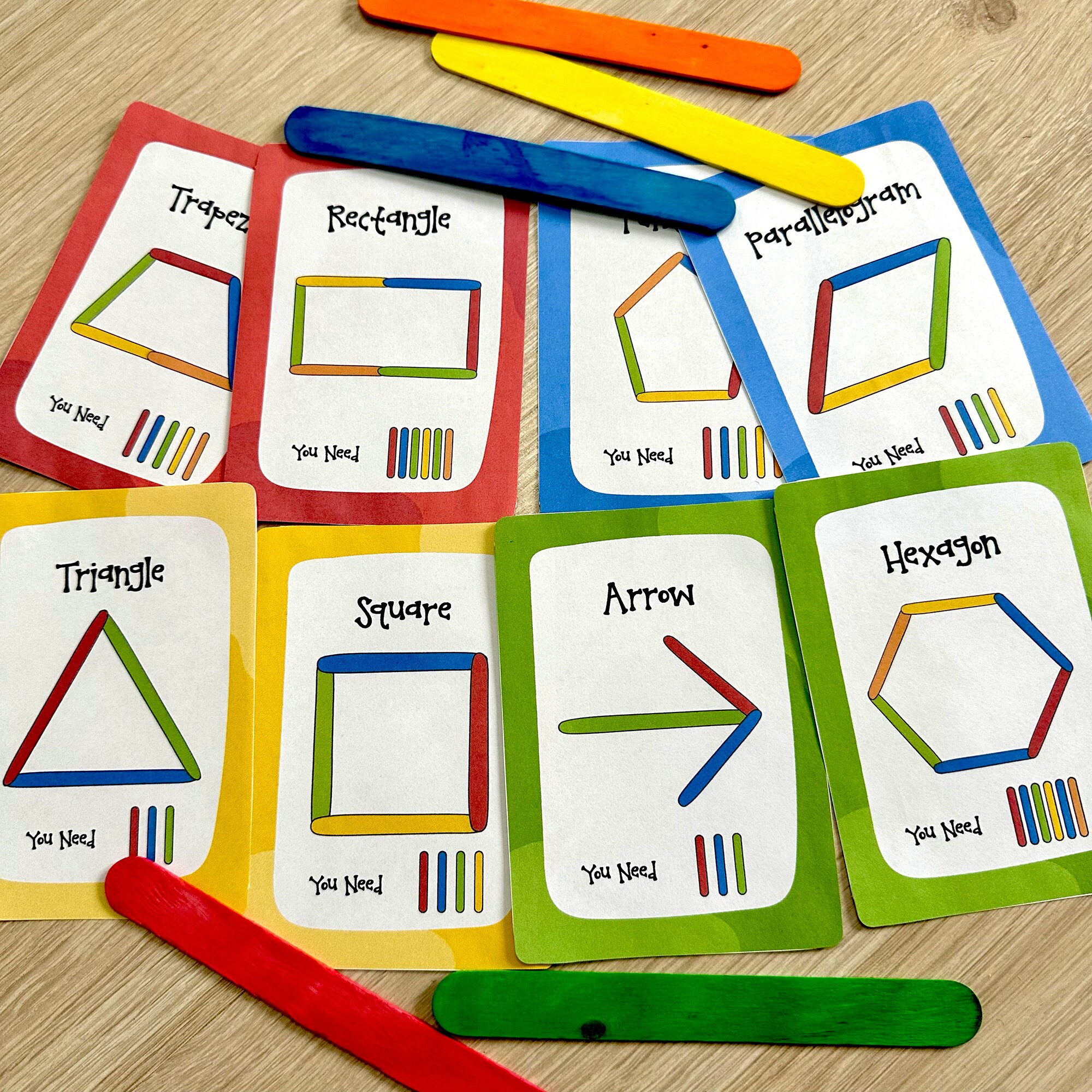 Popsicle Sticks Shapes Activity Game for Toddlers Montessori Printable ...