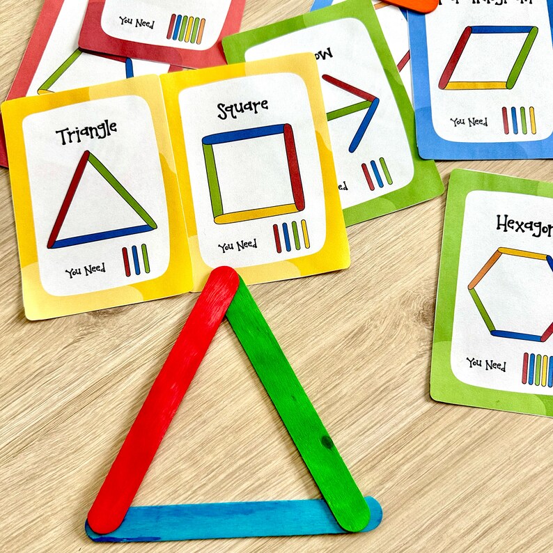 Popsicle Sticks Shapes Activity Game for Toddlers Montessori Printable ...