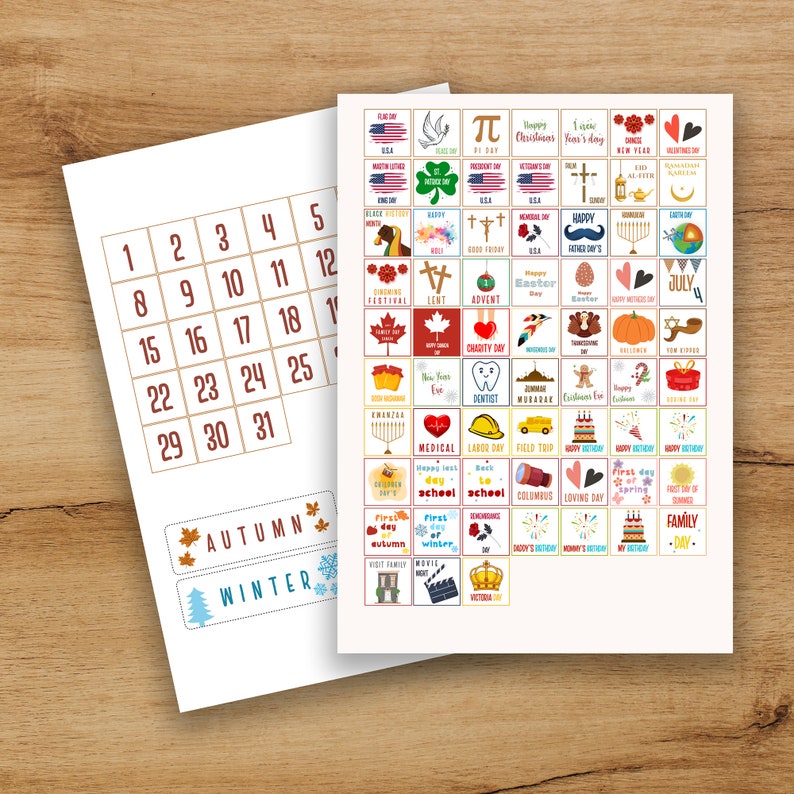 Printable Wall Calendar for Kids, Classroom Perpetual Calendar, Morning ...