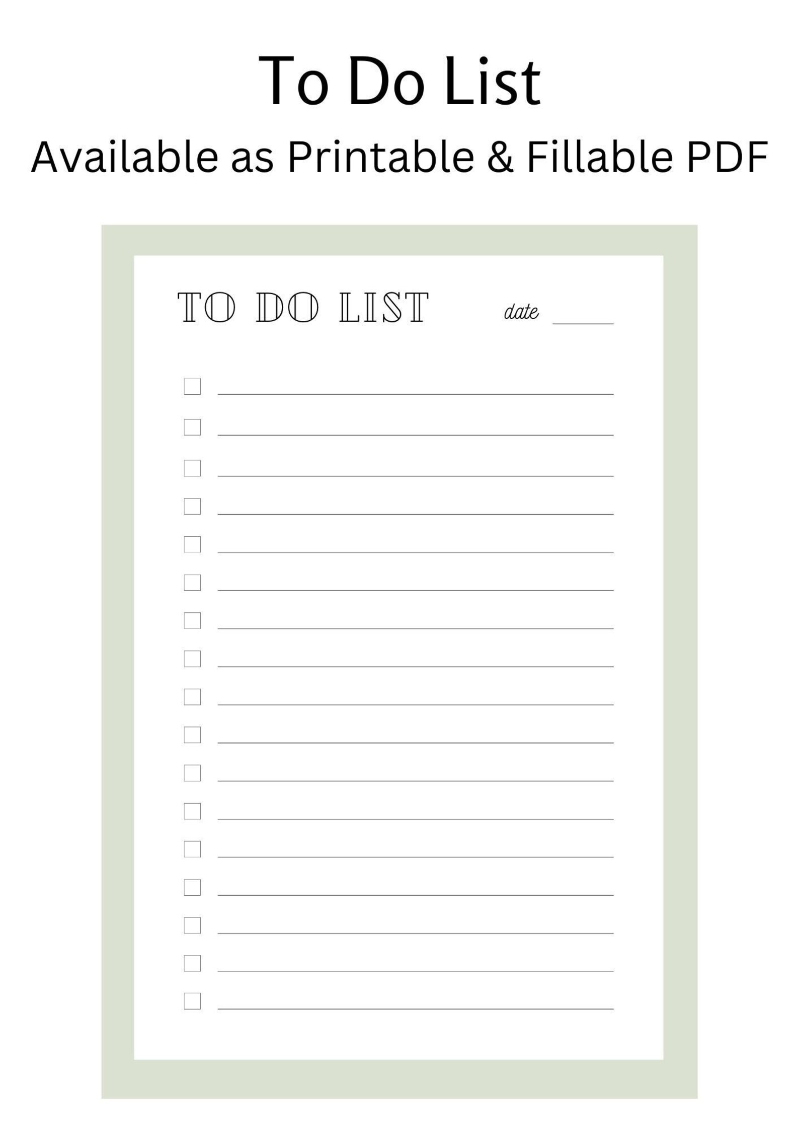 Printable to Do List Printable & Fillable PDF - Etsy