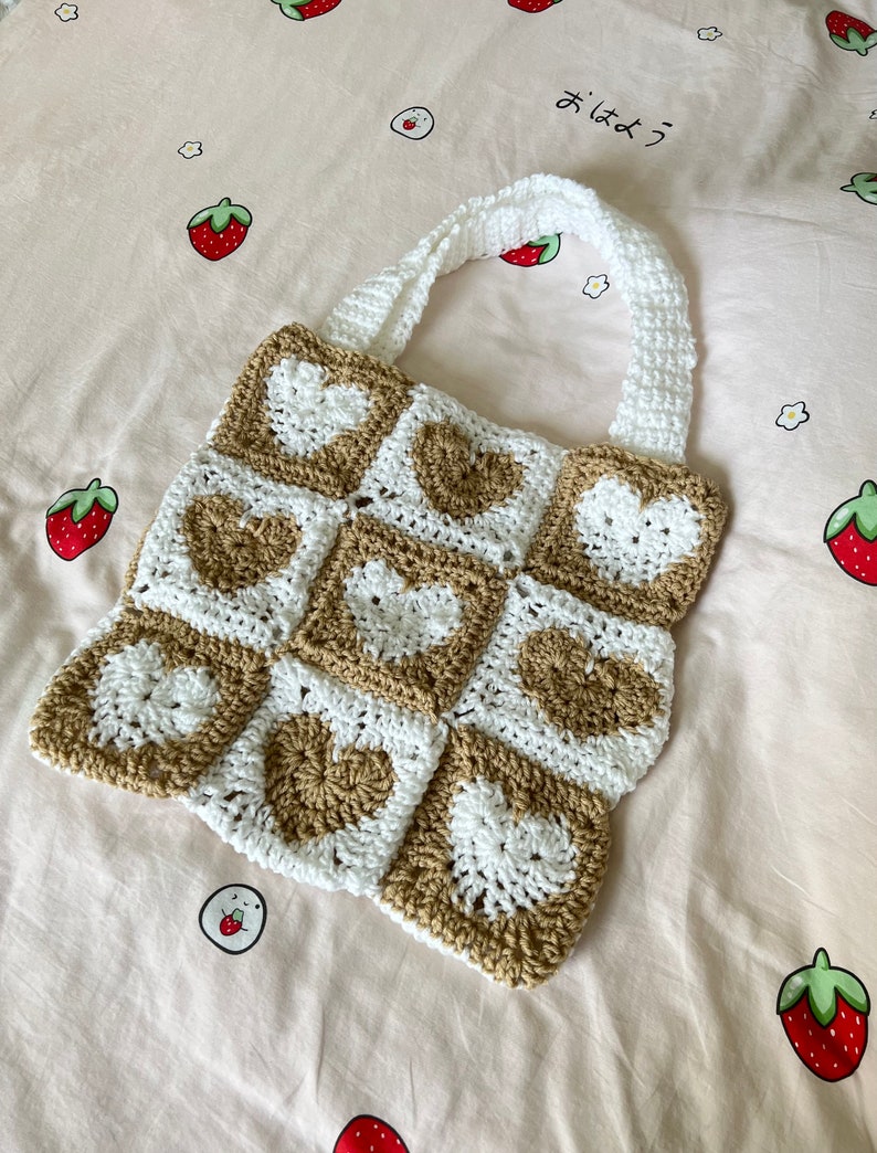 Beige Heart Checkerboard Tote Bag - Etsy