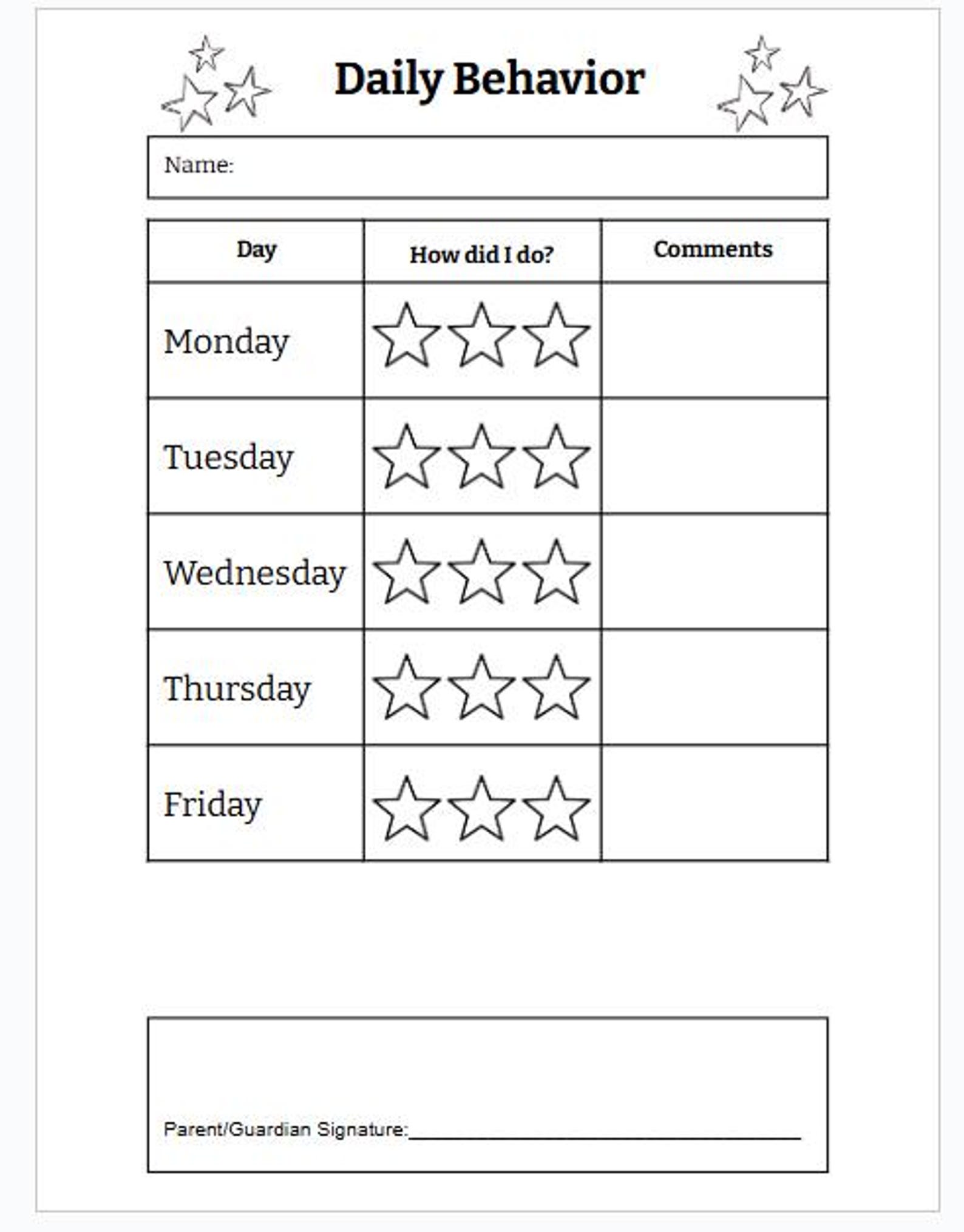 Editable Daily Behavior Chart for Classroom Home 16 Templates ...