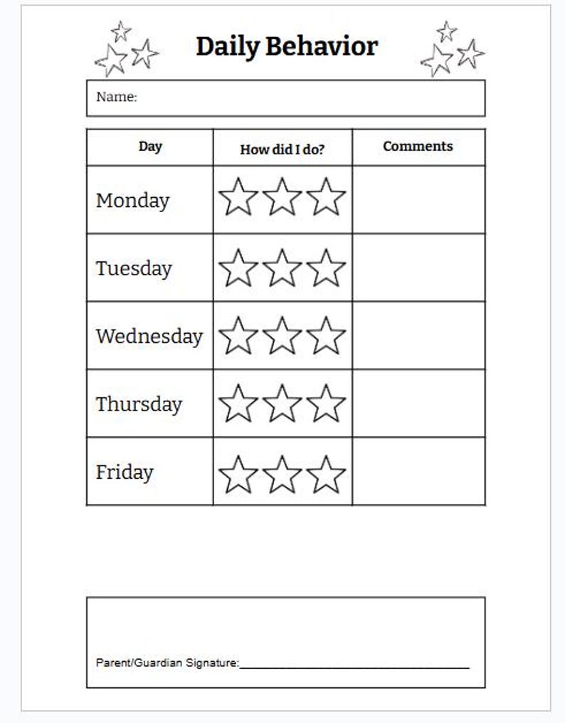 Editable Daily Behavior Chart for Classroom Home 16 Templates ...