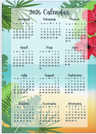 2025 Year at a Glance Calendar 11 Designs Printable Annual Planner ...