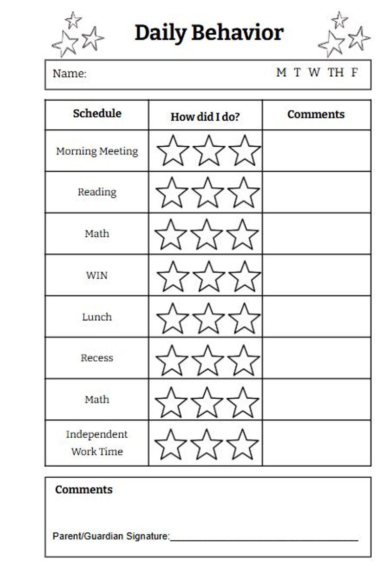 Editable Daily Behavior Chart for Classroom Home 16 Templates ...