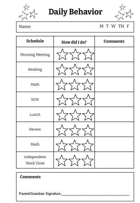 Editable Daily Behavior Chart for Classroom Home 16 Templates ...