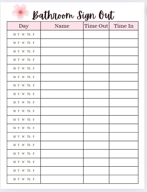 Bathroom Sign-out Sheets 13 Styles Printable PDF Classroom Management ...