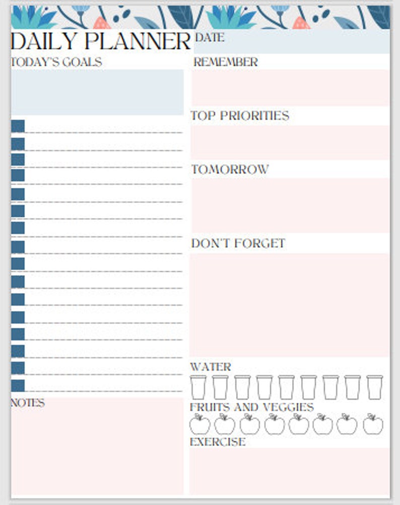 Daily Planner to Do List Goal Setting Health Tracker Organizer Wellness ...