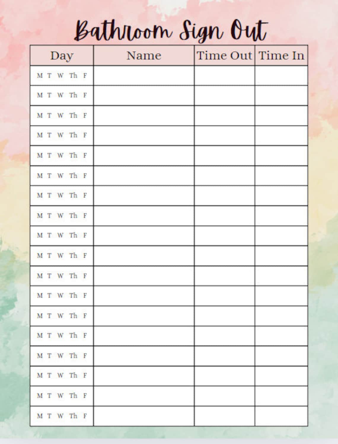 12-style Bathroom Sign-out Sheet for Classrooms – Printable & Easy to ...