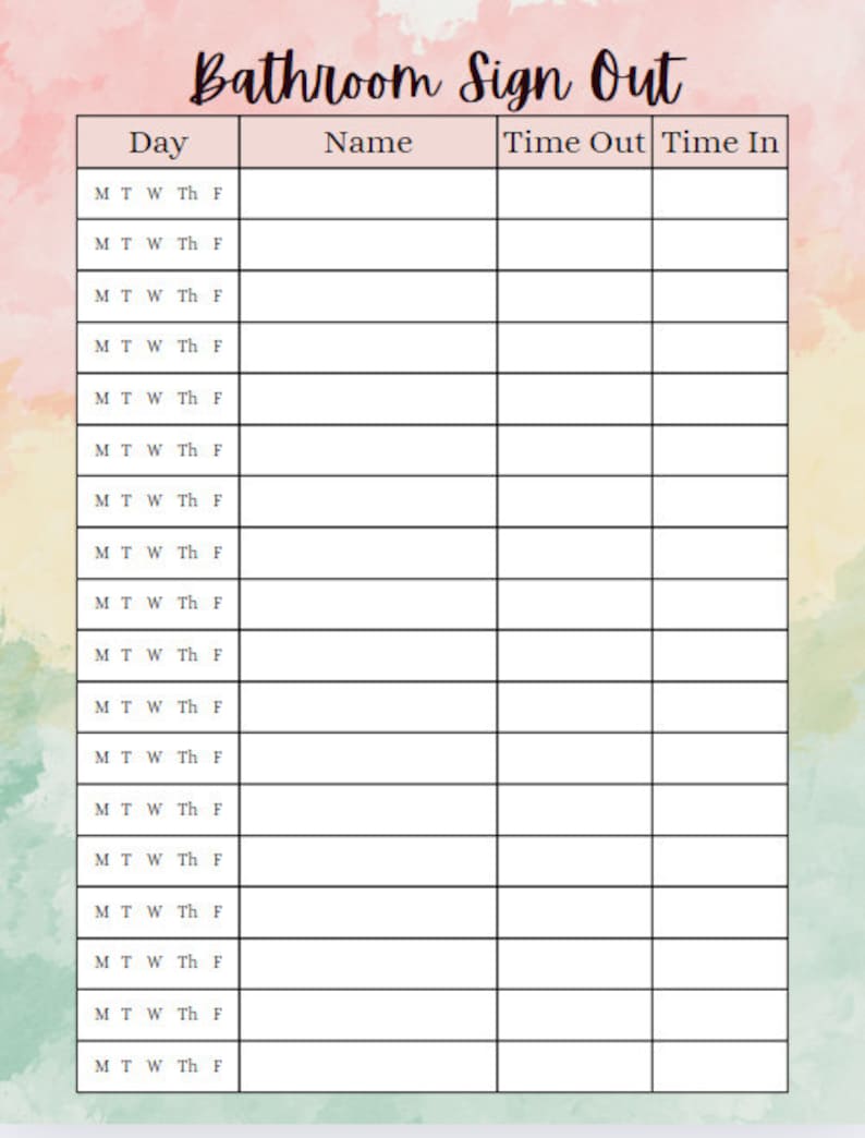 12-style Bathroom Sign-out Sheet for Classrooms – Printable & Easy to ...