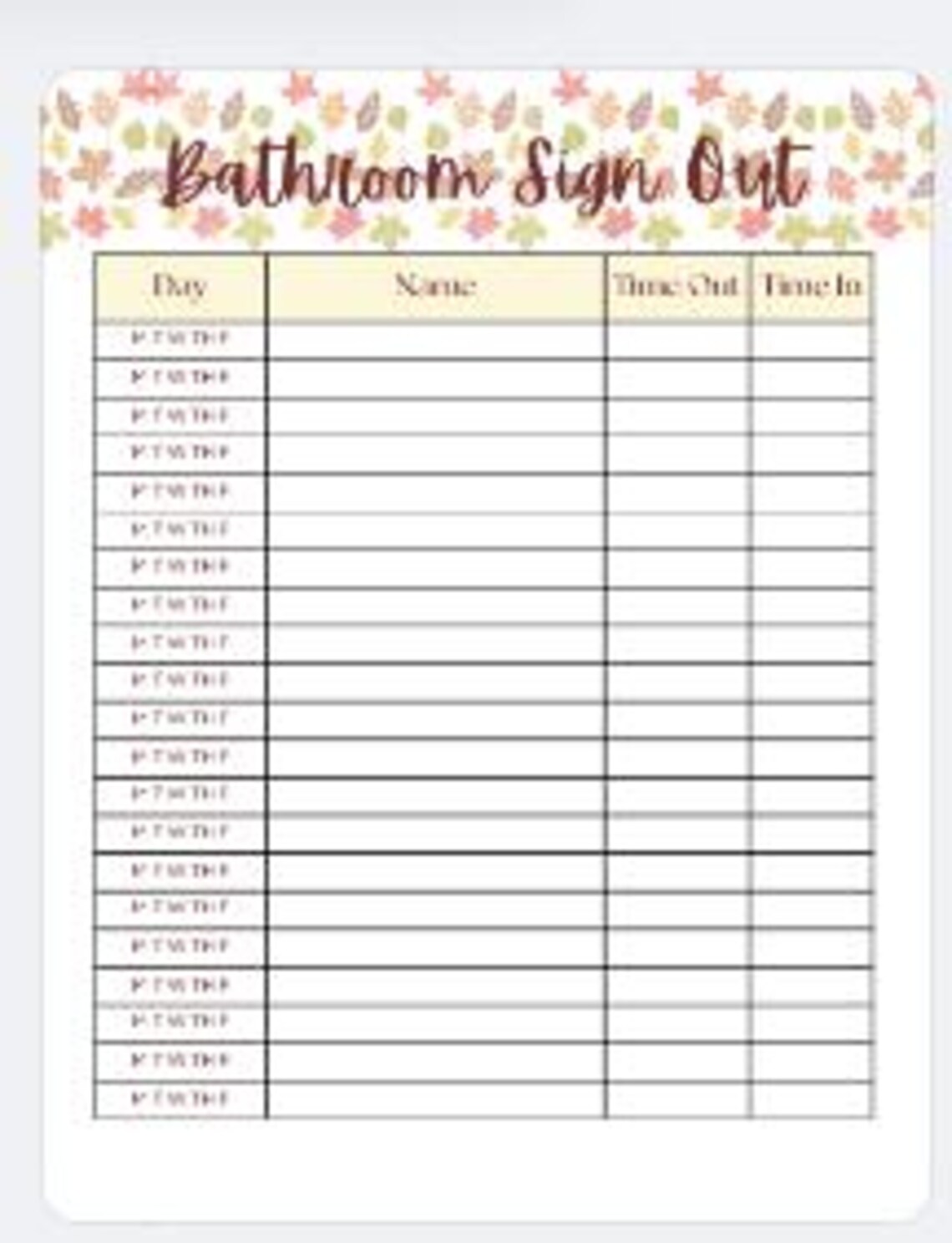 Seasonal Themed Bathroom Sign Out and in Sheets 11 Styles Printable PDF ...