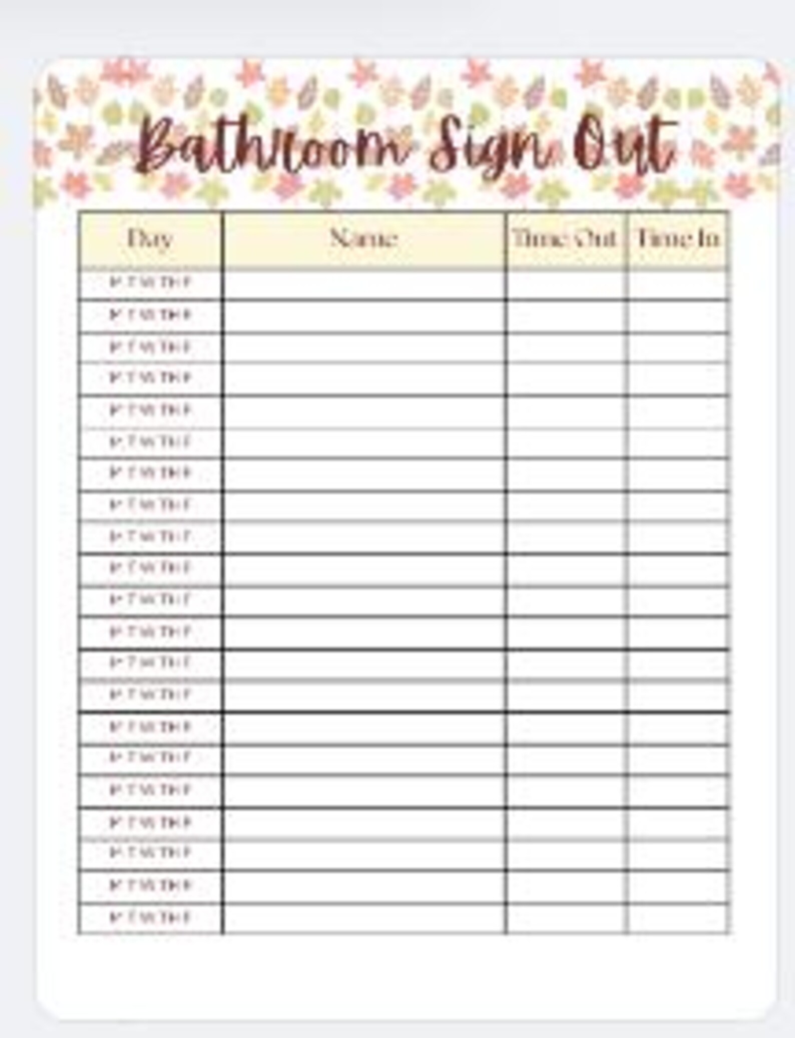 Seasonal Themed Bathroom Sign Out and in Sheets 11 Styles Printable PDF ...