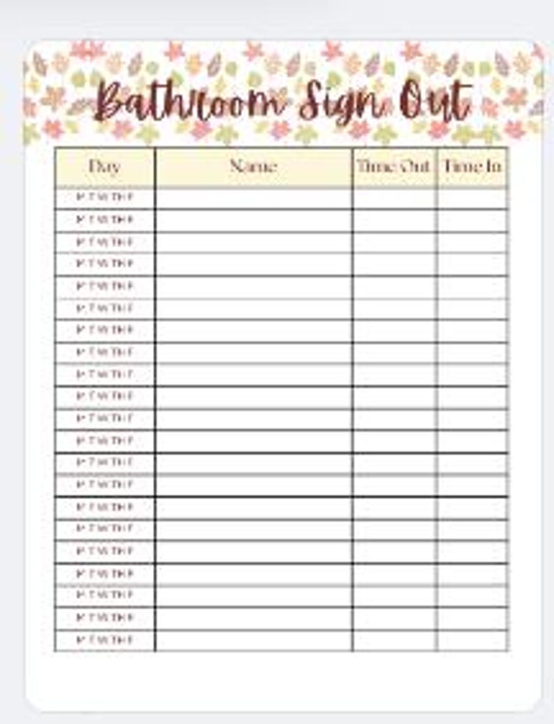 Seasonal Themed Bathroom Sign Out and in Sheets 11 Styles Printable PDF ...