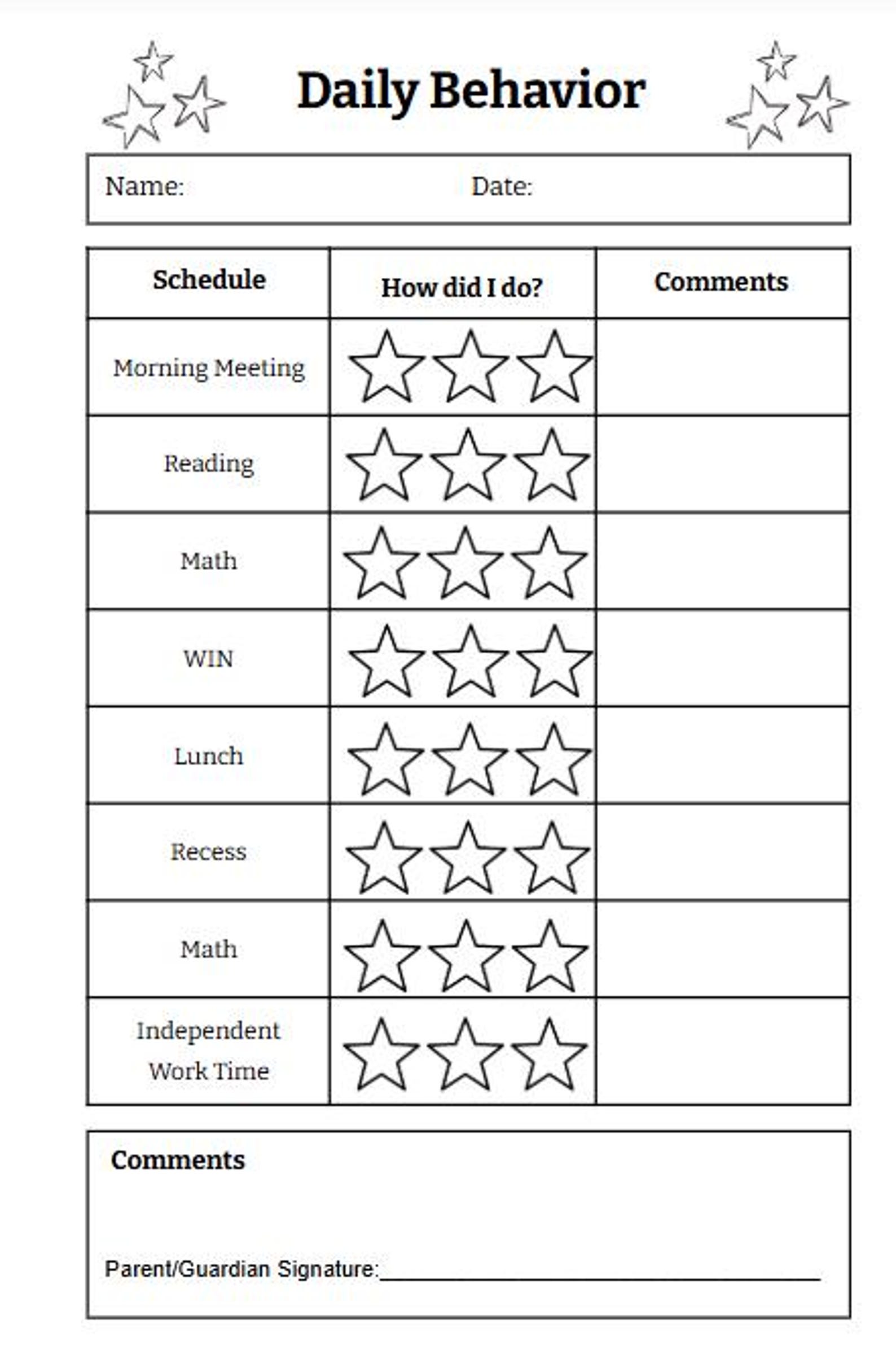 Editable Daily Behavior Chart for Classroom Home 16 Templates ...