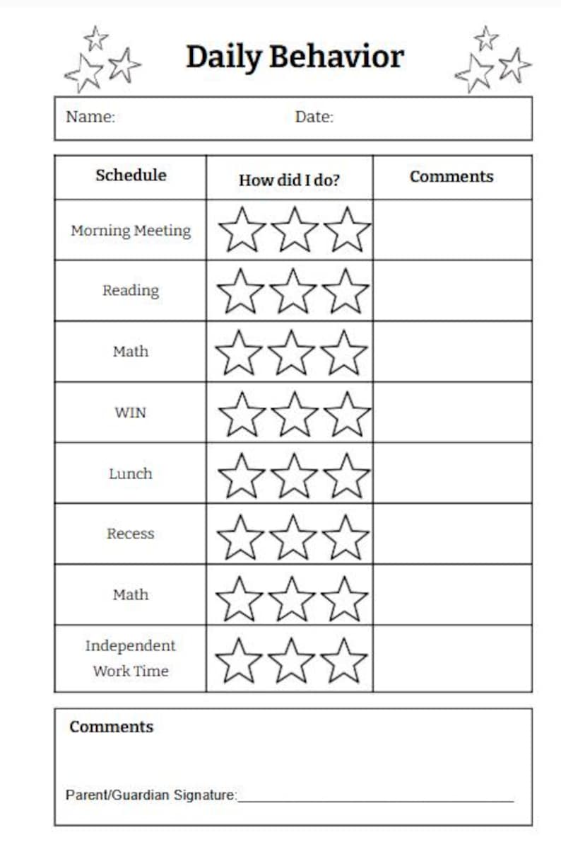 Editable Daily Behavior Chart for Classroom Home 16 Templates ...