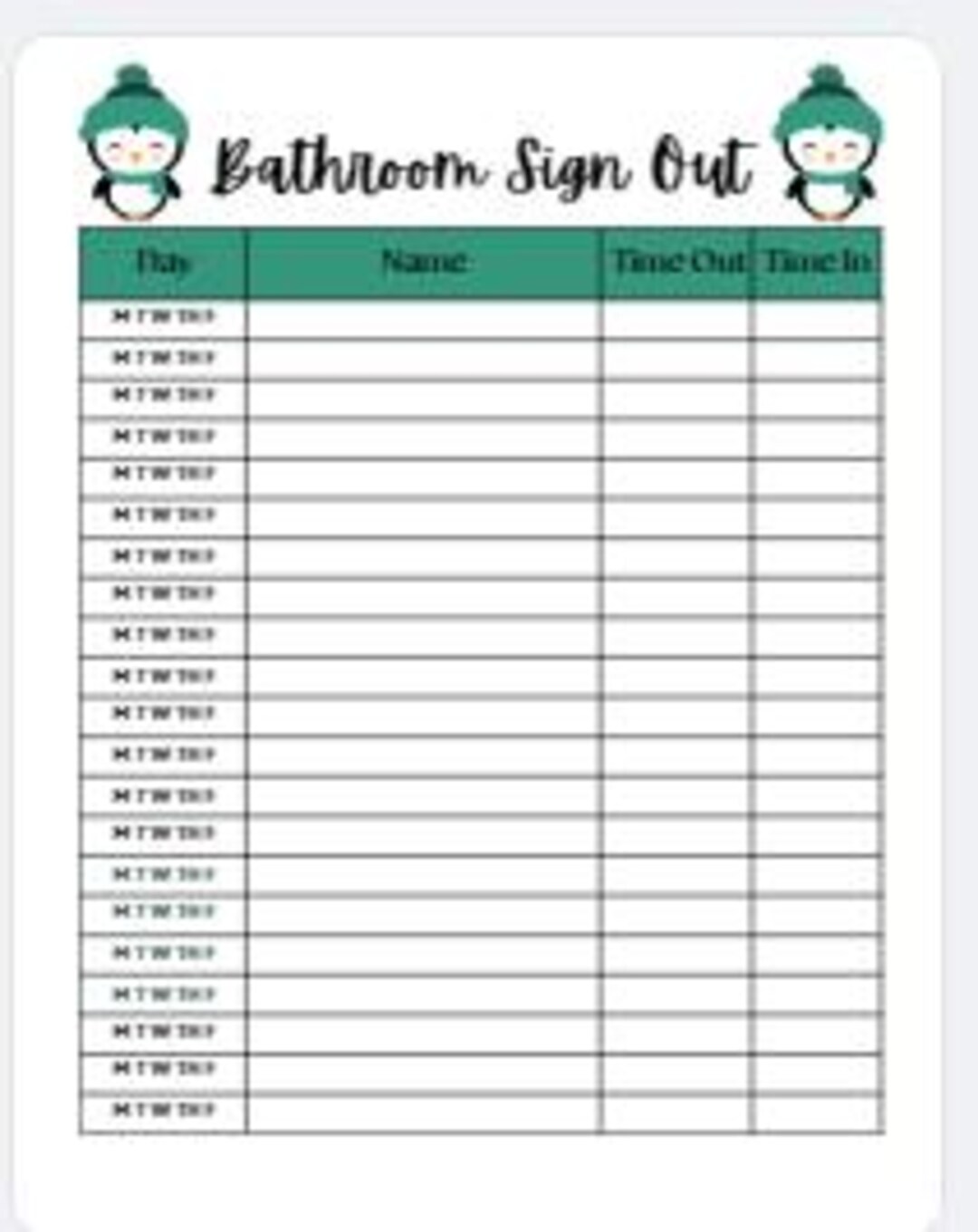Seasonal Themed Bathroom Sign Out and in Sheets 11 Styles Printable PDF ...