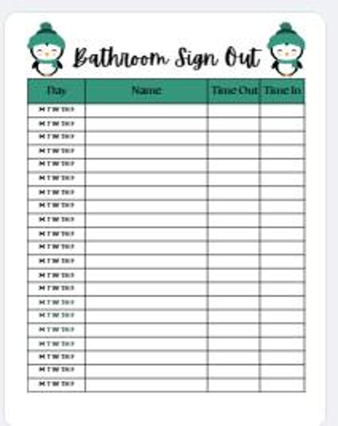 Seasonal Themed Bathroom Sign Out and in Sheets 11 Styles Printable PDF ...