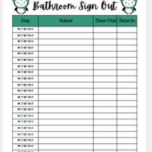 Seasonal Themed Bathroom Sign Out and in Sheets 11 Styles Printable PDF ...