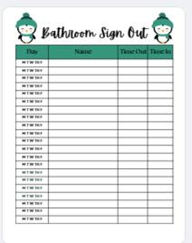 Seasonal Themed Bathroom Sign Out and in Sheets 11 Styles Printable PDF ...
