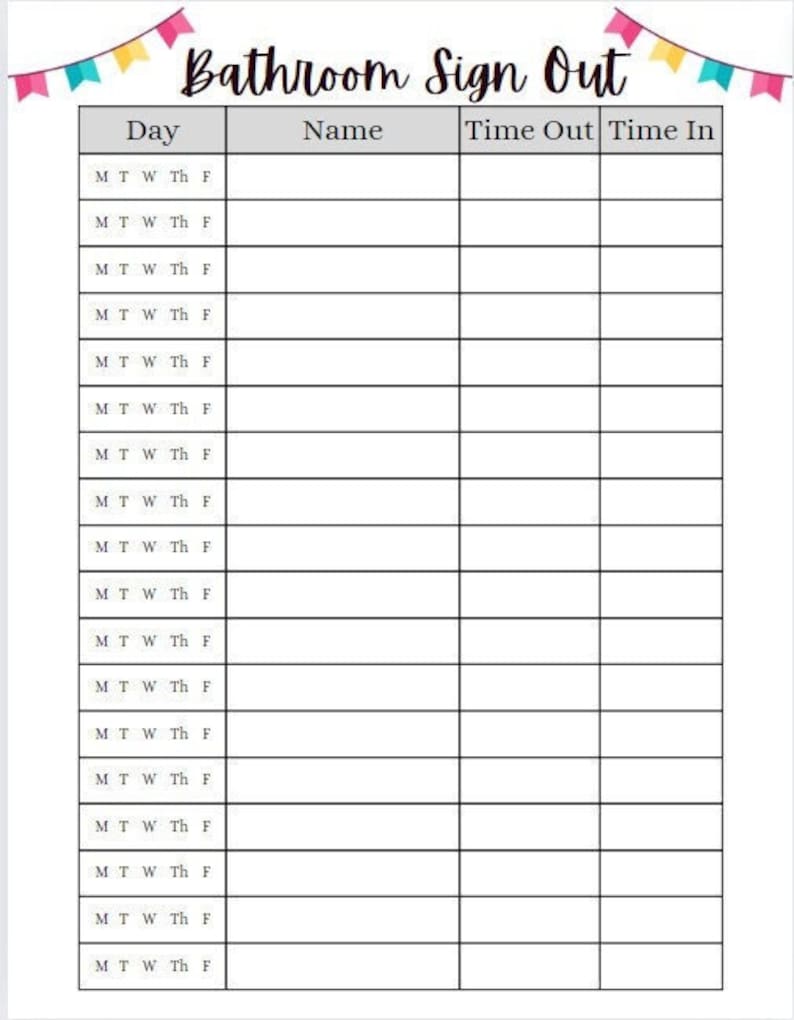 12-style Bathroom Sign-out Sheet for Classrooms – Printable & Easy to ...